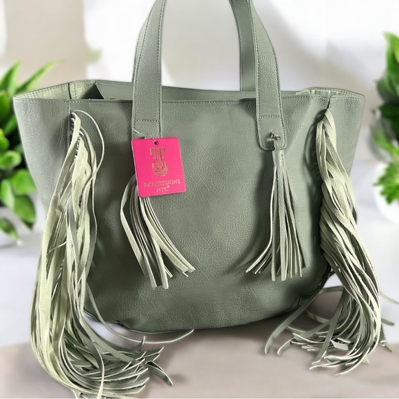 Expressions | Bags | Expressions Sage Green Pebbled Vegan Leather Tote ...